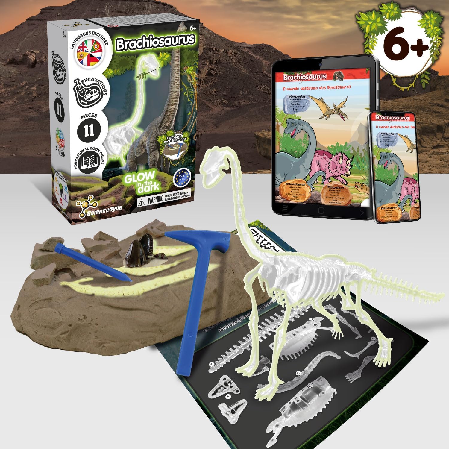 Science4you Brachiosaurus Fossil Digging Kit for Kids – Excavate and ...
