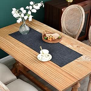 Reversible Double Layer Table Runner Faux Linen Fabric Charcoal Table ...
