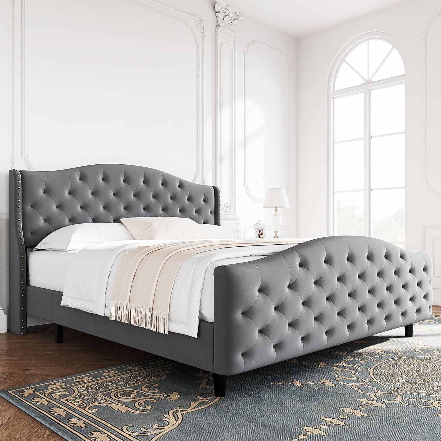 Amazon.com: GAOMON Tufted Upholstered Platform Bed Frame with Raised ...