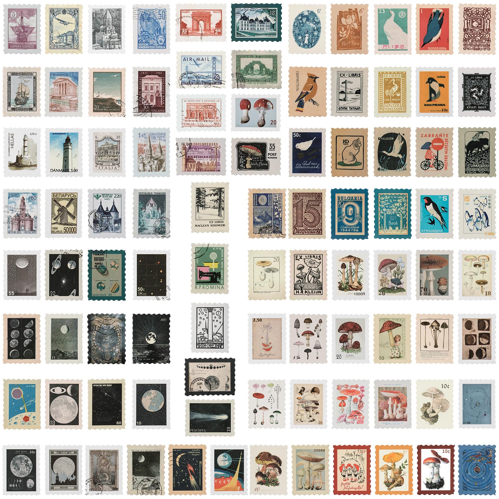 Amazon.com: Isslly 184 pcs Vintage Fake Postage Stamps Stickers ...