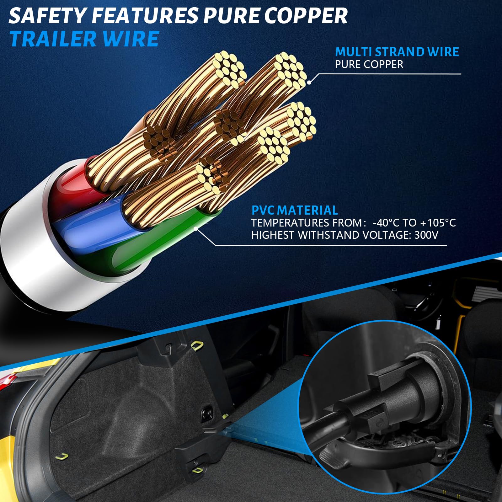 Snapklik.com : 1FT 7 Way Trailer Plug Y Pigtail Splitter Double Brasse ...