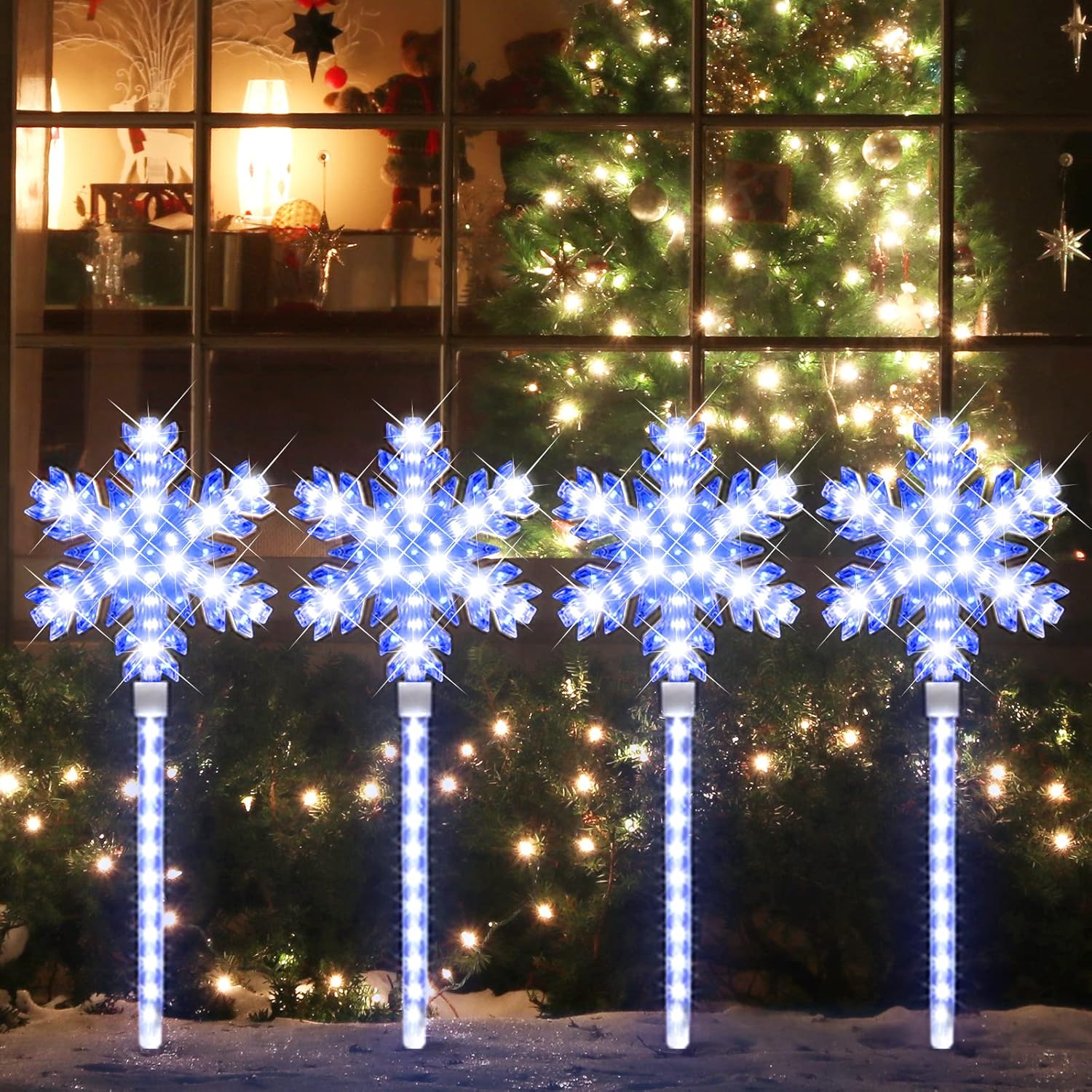 Amazon.com : LAMPHOME Shooting 17" 568LED Snowflake Lawn Stake Light ...