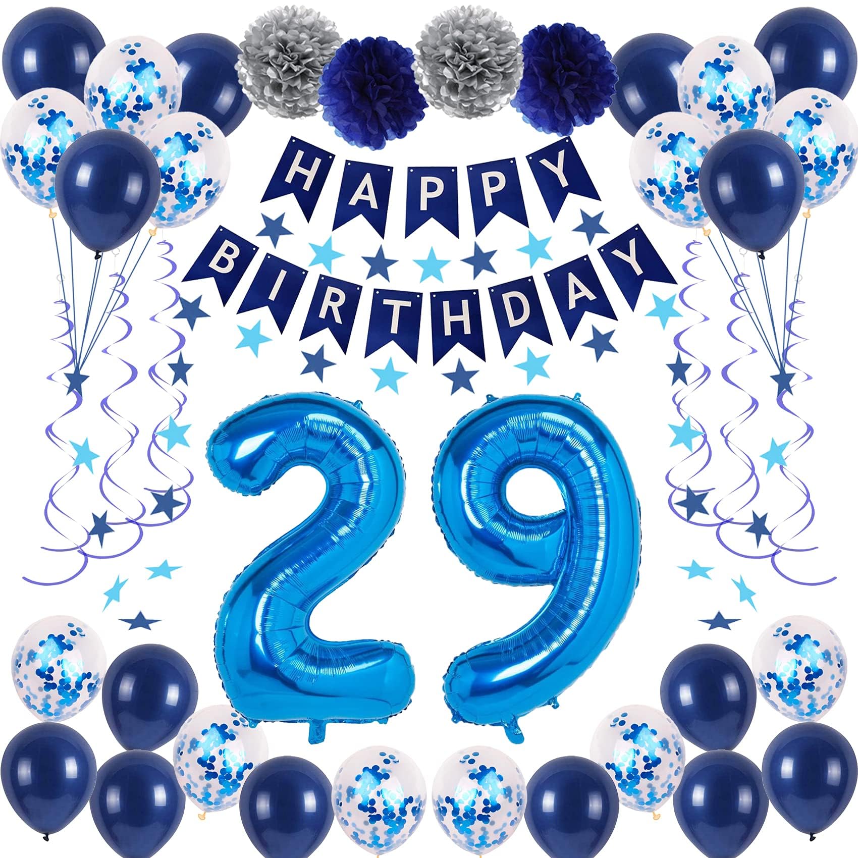 Amazon.com: NANINUNENO 29th Blue Birthday Party Decorations for Boy ...