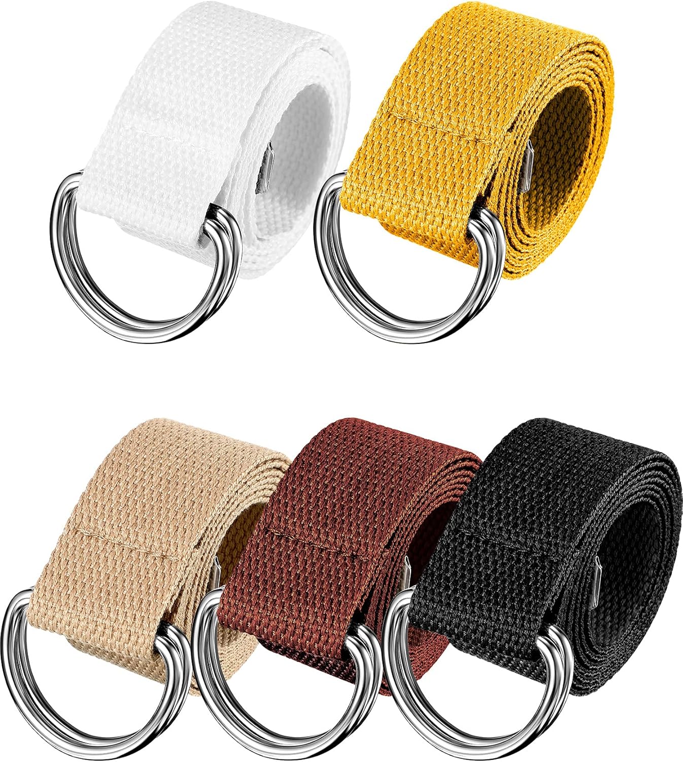 Geyoga 5 Pieces Canvas Belts D Ring Web Belt for Men Women, Fabric Belt ...
