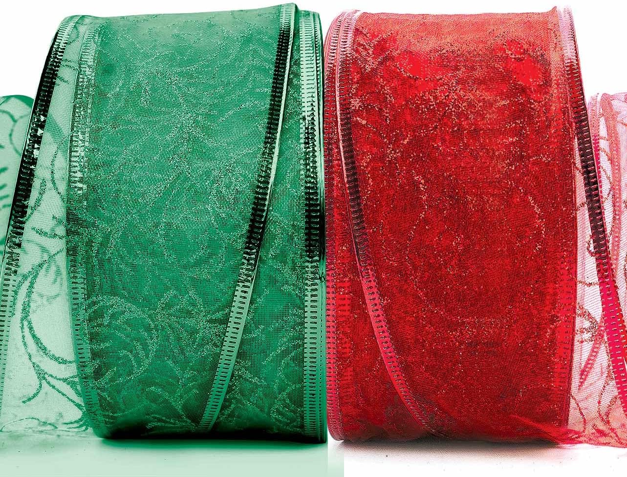 Amazon.com: Wired Christmas Ribbon for Gift Wrapping Red Wire Ribbons ...