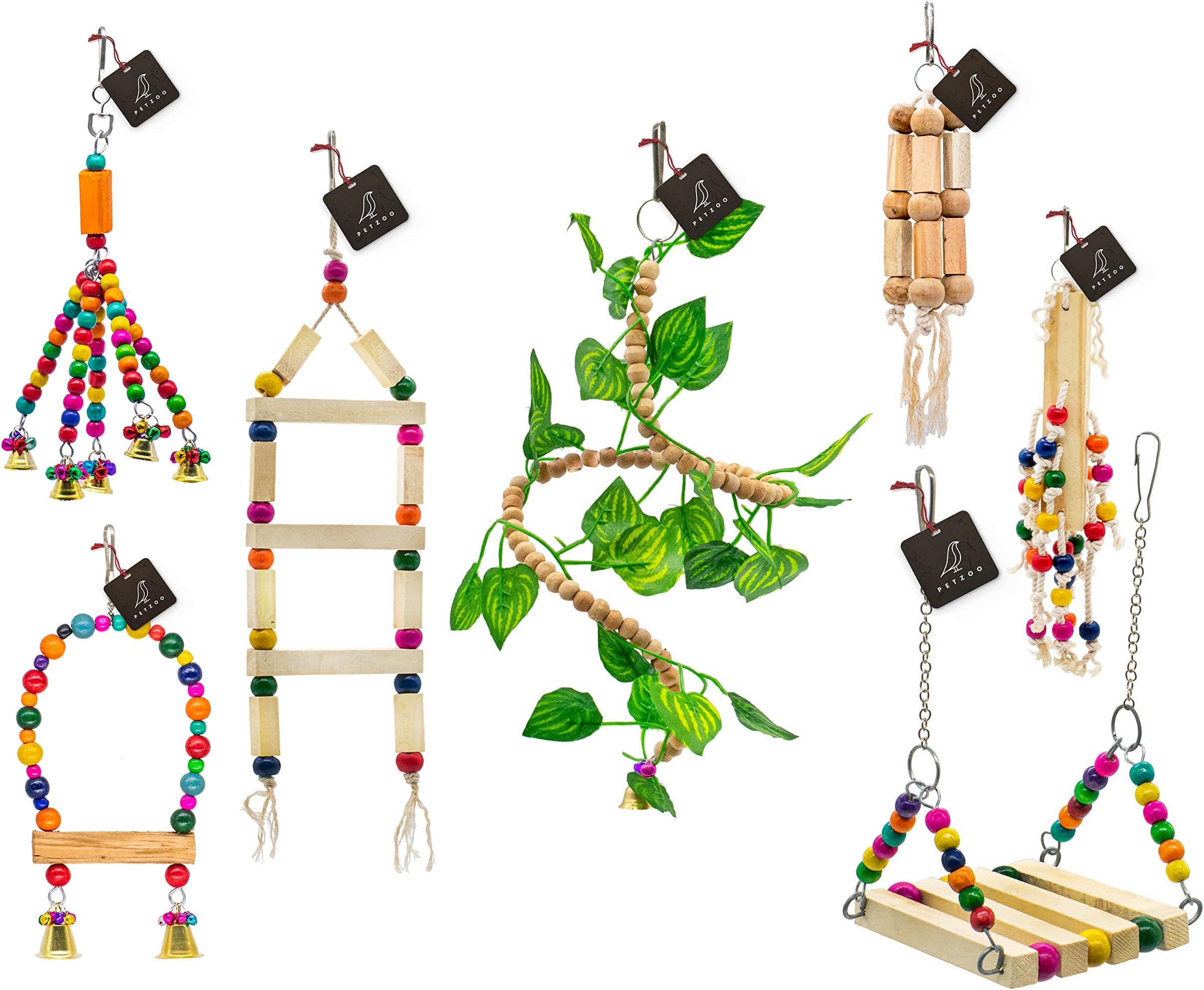 PETZOO Wooden Beaded Spiral Vine Hanging Cage Hanging Wooden Chew Toy ...