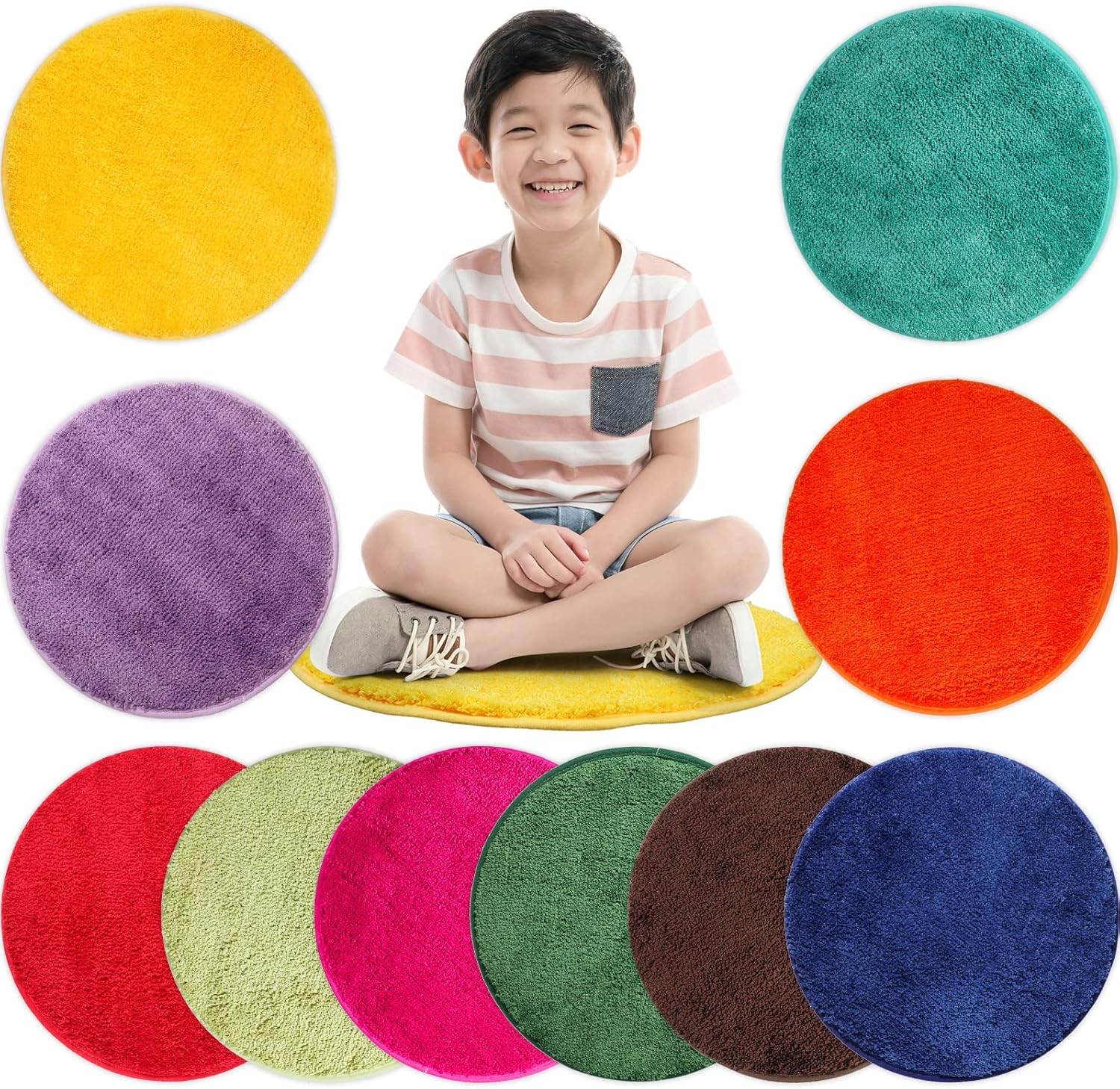 Nuogo 10 Pieces Kids Crazy Carpet Seats Rainbow Floor Rug Mats Warm ...