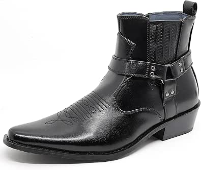 Metrocharm Diego-02 Men's Belt Strap Studded Western Cowboy Boots ...