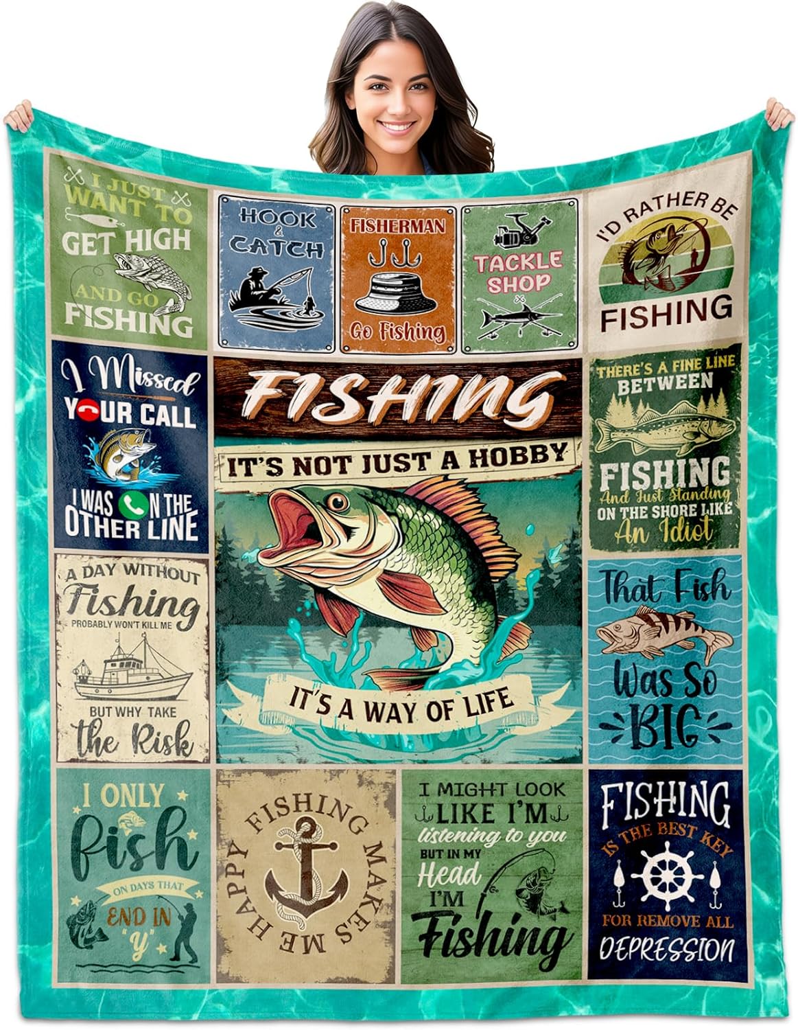 Amazon.com: YHIKOUY Fishing Gifts for Men Throw Blanket 50"X60", Funny ...