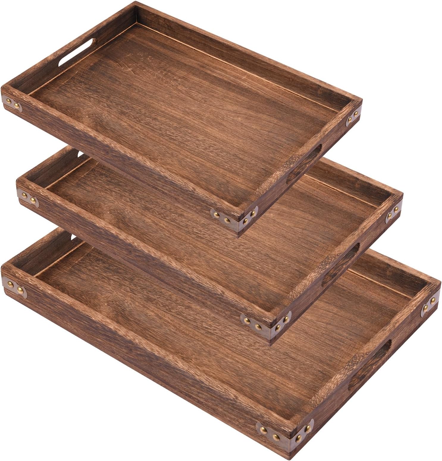 Amazon.com: Set of 3 Large Serving Trays w/Handles Nesting Breakfast ...