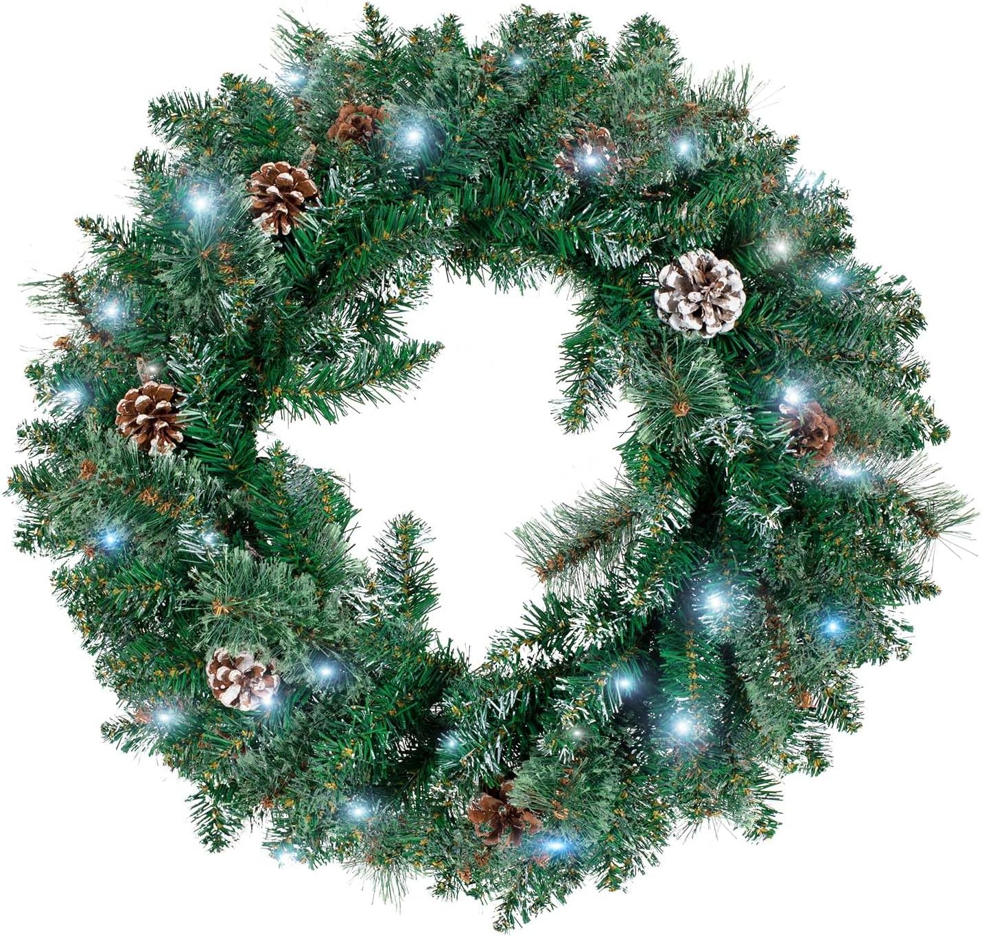 Amazon.com: NALONE 24 Inch Snow-Kissed Christmas Wreath, Pre-Lit ...