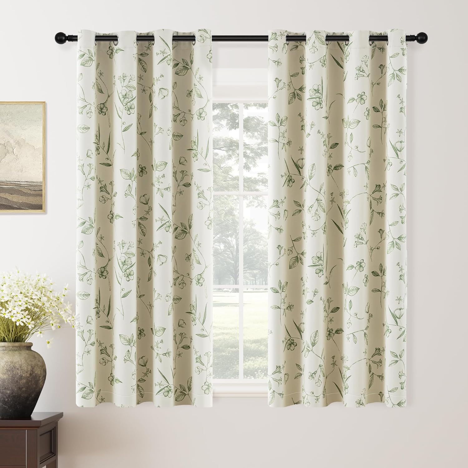 Amazon.com: ChrisDowa Beige 100% Blackout Floral Curtains 72 Inches ...