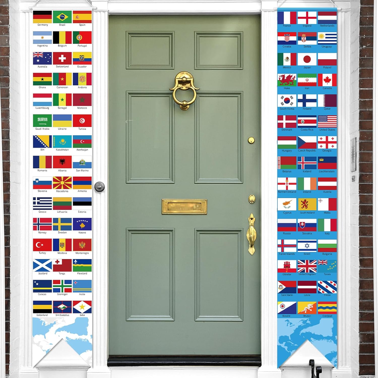 2 Pcs International World Flags Decorations Country Porch Sign Banner ...