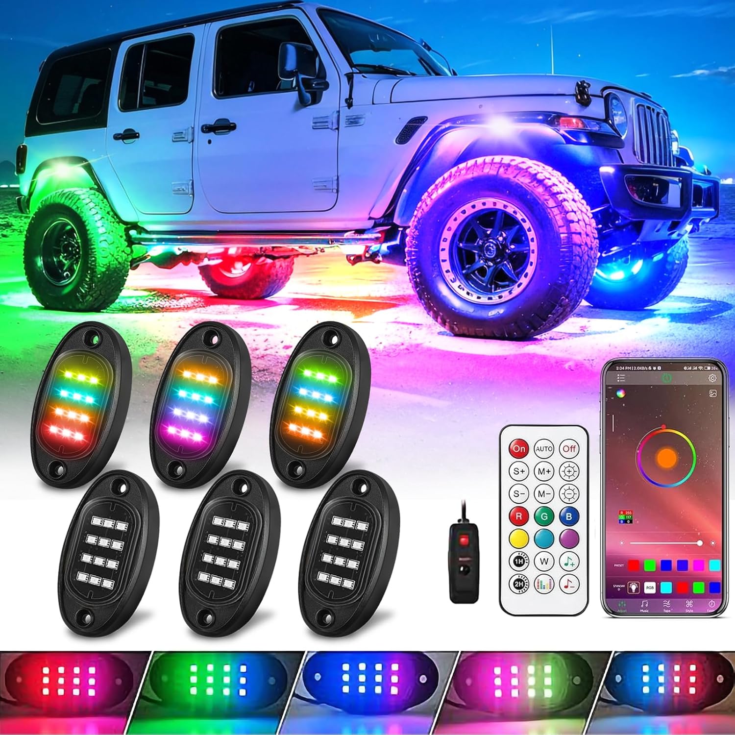 Amazon.com: 6 Pods RGB+IC LED Rock Lights for UTV ATV Golf Cart Truck ...