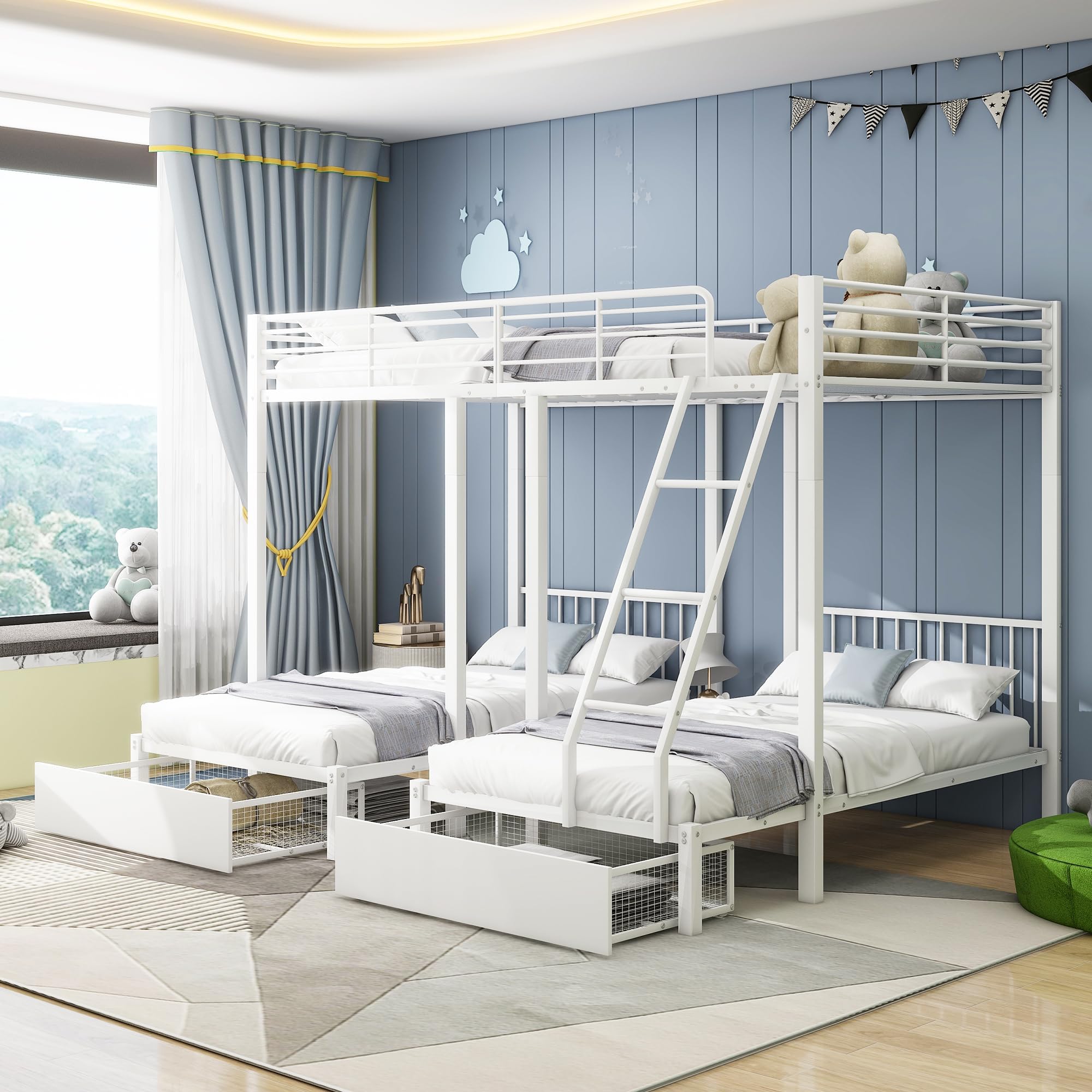 Idemon Letto a castello tripla con cassetti, struttura in metallo ...