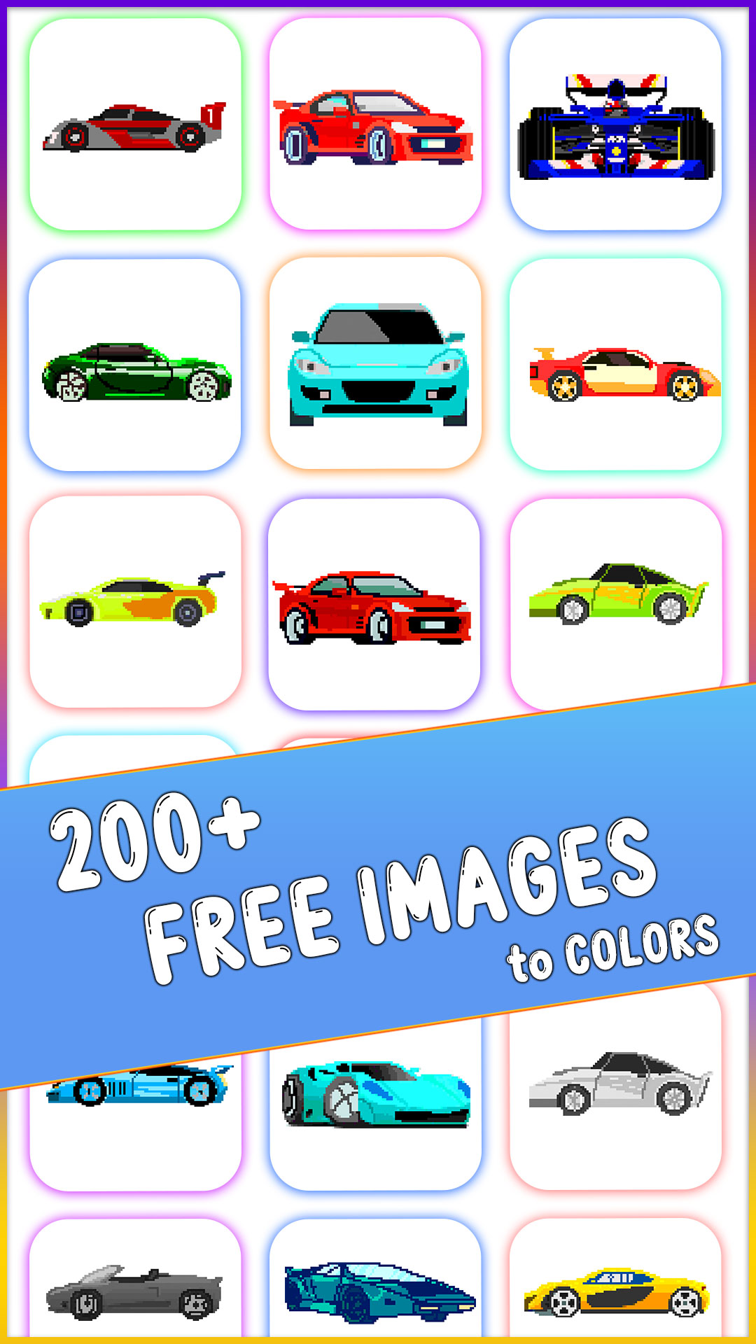 Racing Cars Pixel Art - Paint by Number, Sandbox Coloring Pages - App ...
