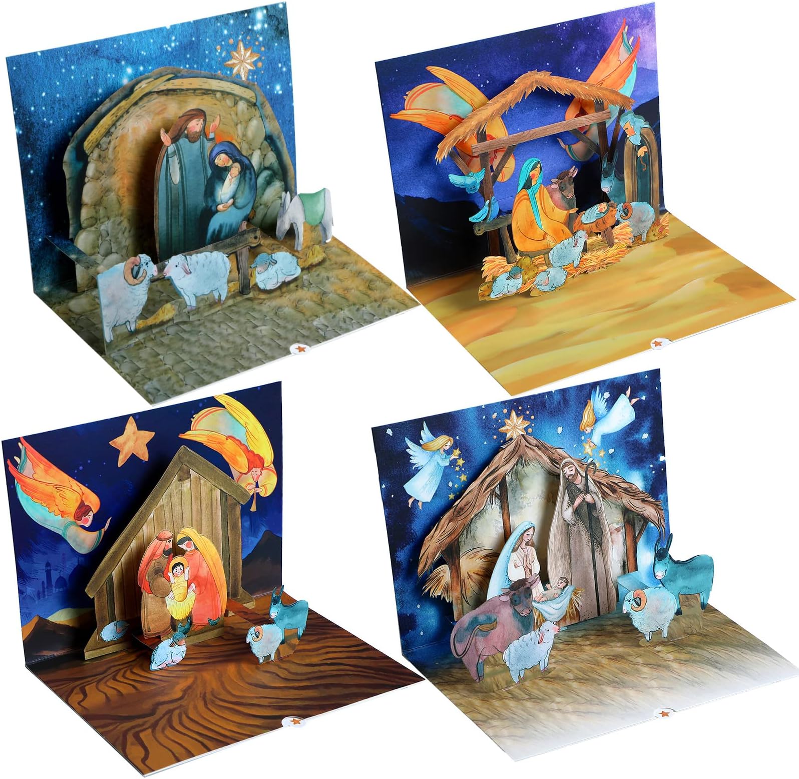 Amazon.com : 4 Pcs Nativity Pop up Christmas Card Religious Christmas ...