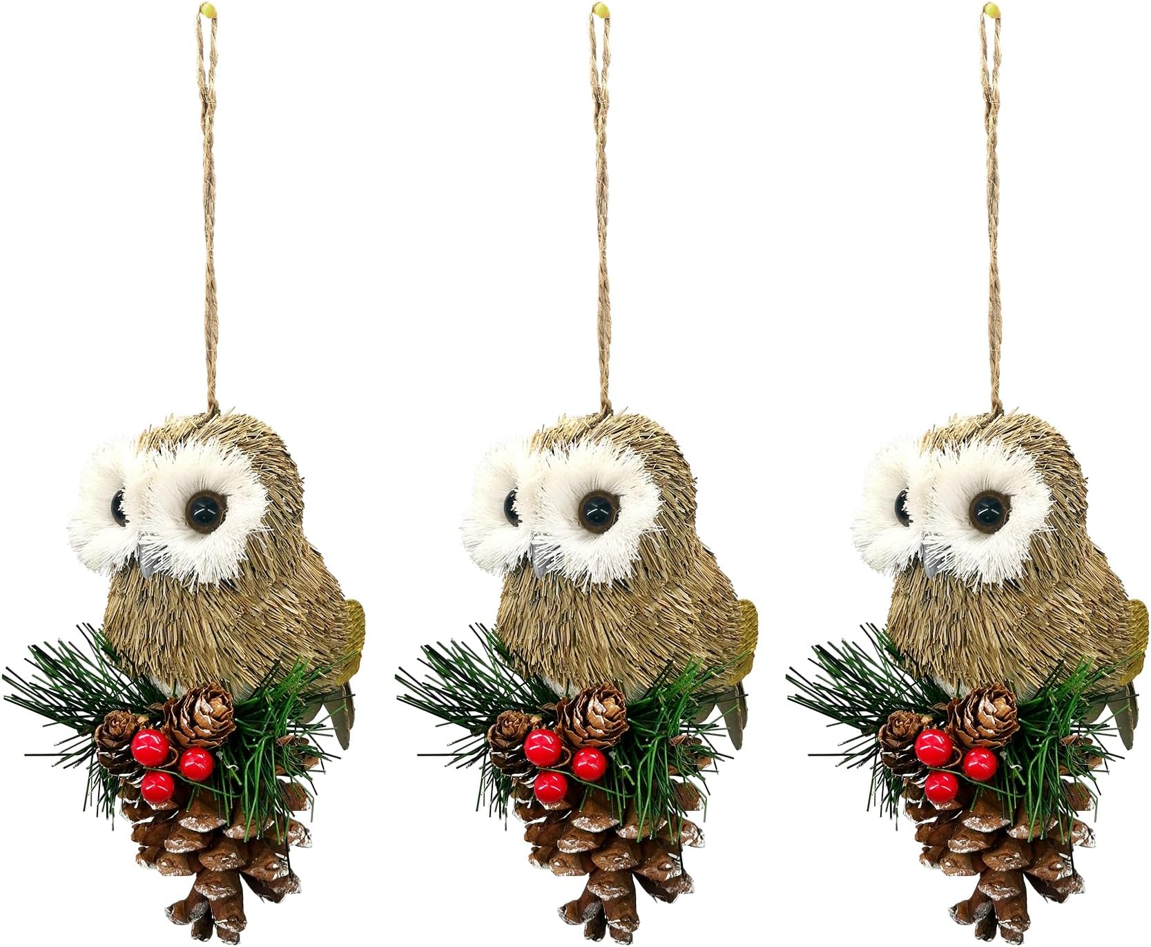Amazon.com: Nature Vibe Sisal Owl Ornaments Christmas Tree Decorations ...