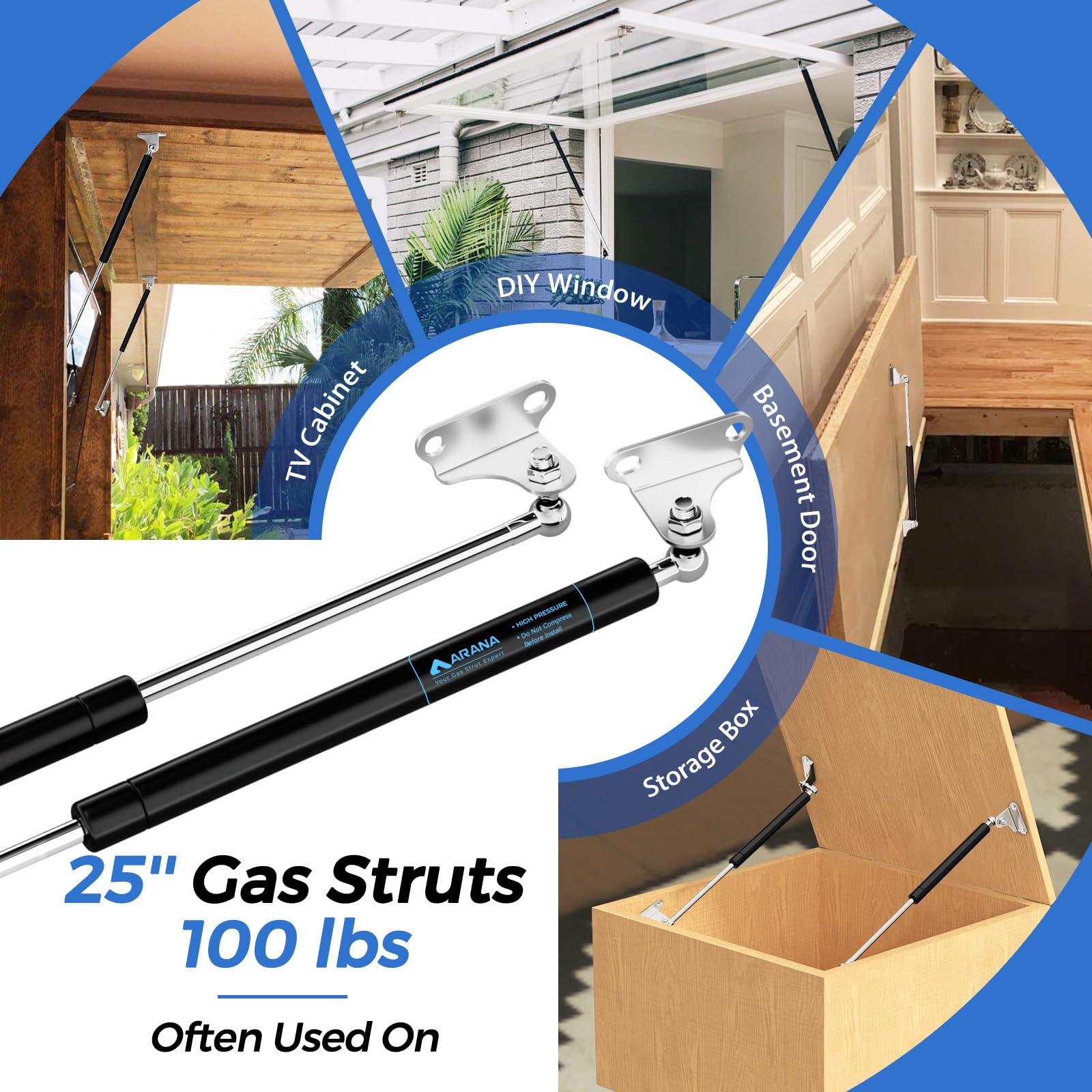 Snapklik.com : ARANA 25 Inch 100 Lb Gas Prop Strut Shock 25" 445N/100LB ...