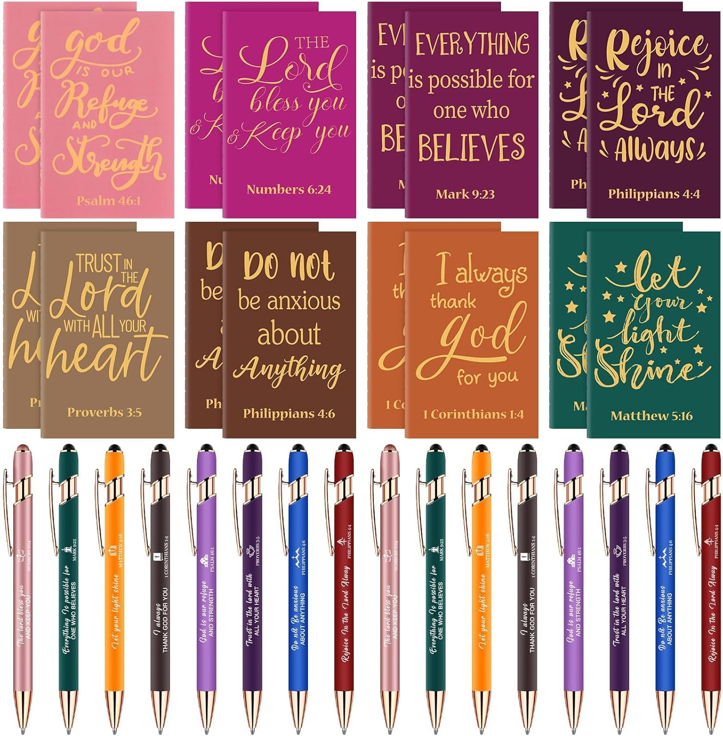 32 Pcs Bible Pens Notepads Gift Set Includes 16 Bible Verse Notebooks ...