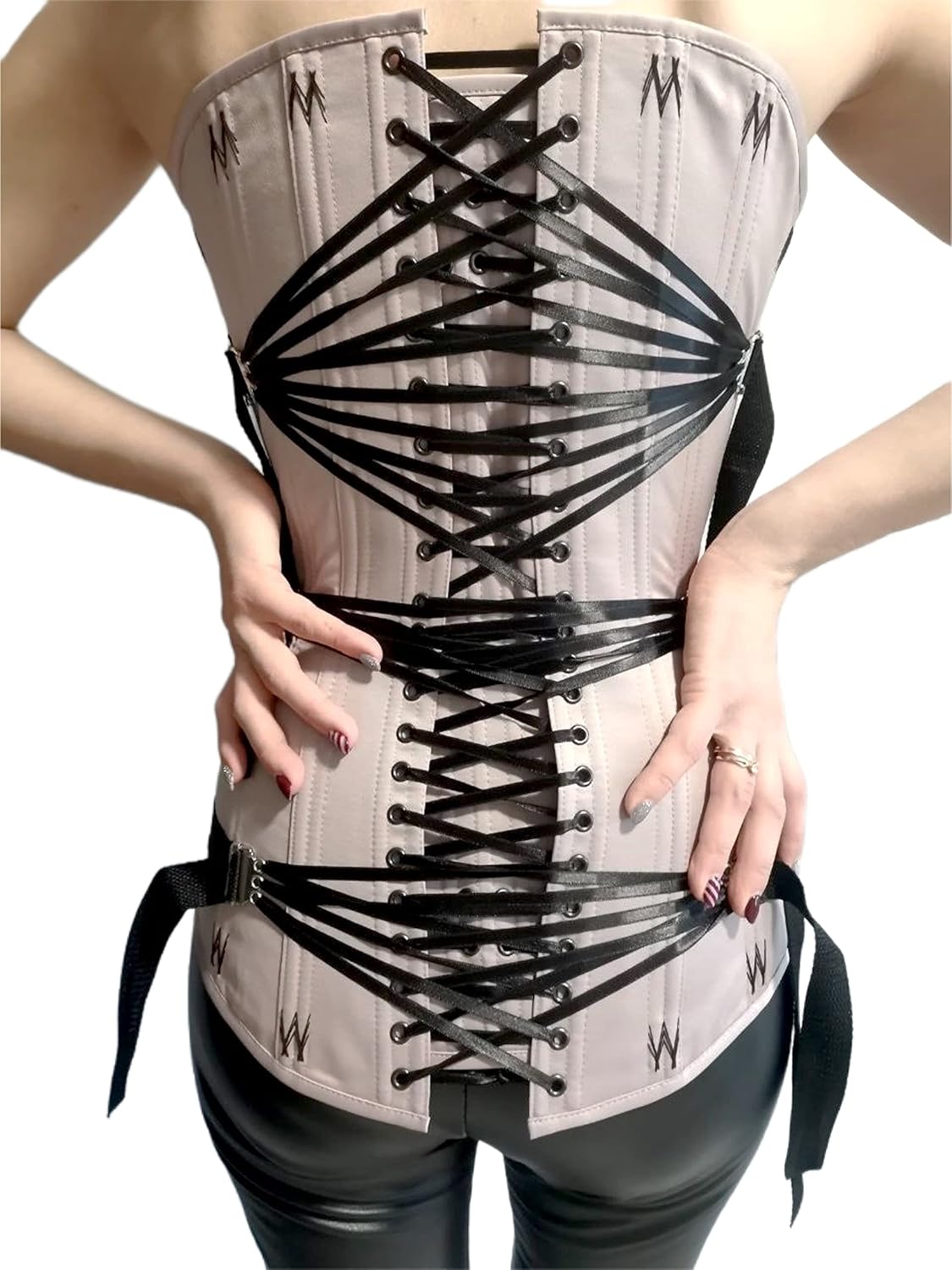 Amazon.com: Overbust corset with Fan Lacing and busk, satin embroidered ...