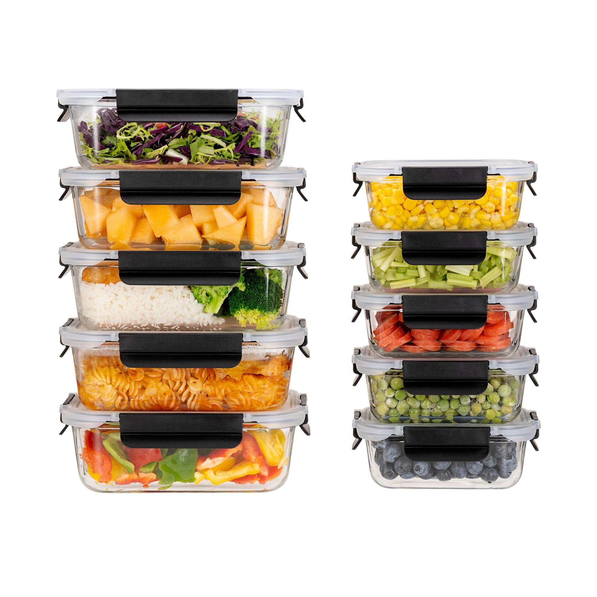 HOUSZY Glass Food Storage Containers, set of 10 with Snap-Lock lids ...