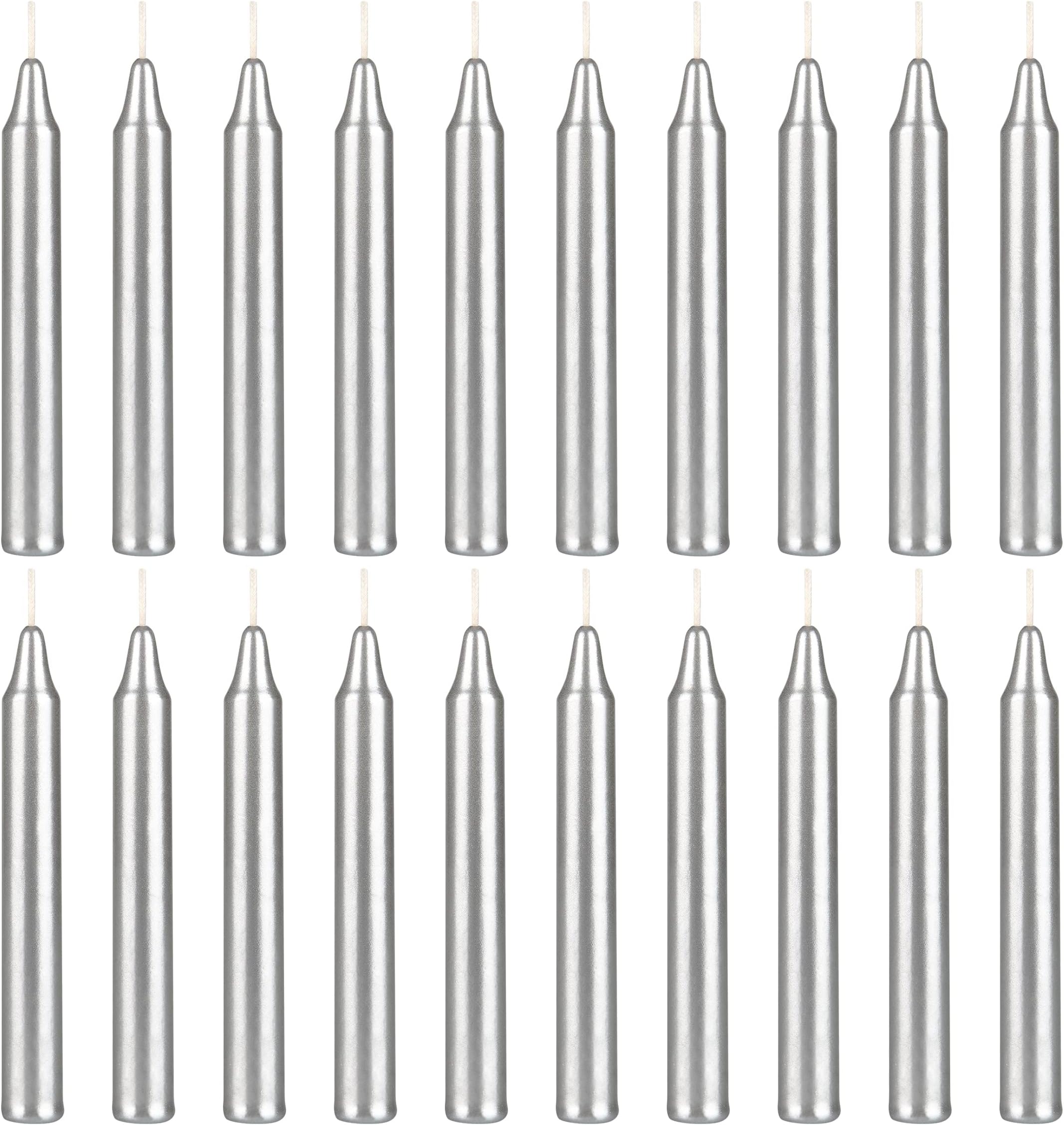 Amazon.com: Mega Candles 20 pcs Unscented Silver Exquisite Mini Taper ...