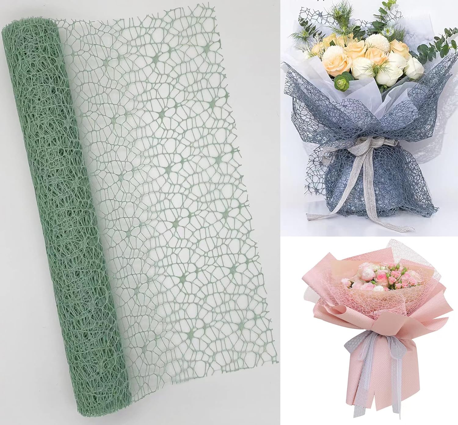 Amazon.com: emgggru Flower Bouquet Wrapping Paper,1 Roll Jacquard Net ...