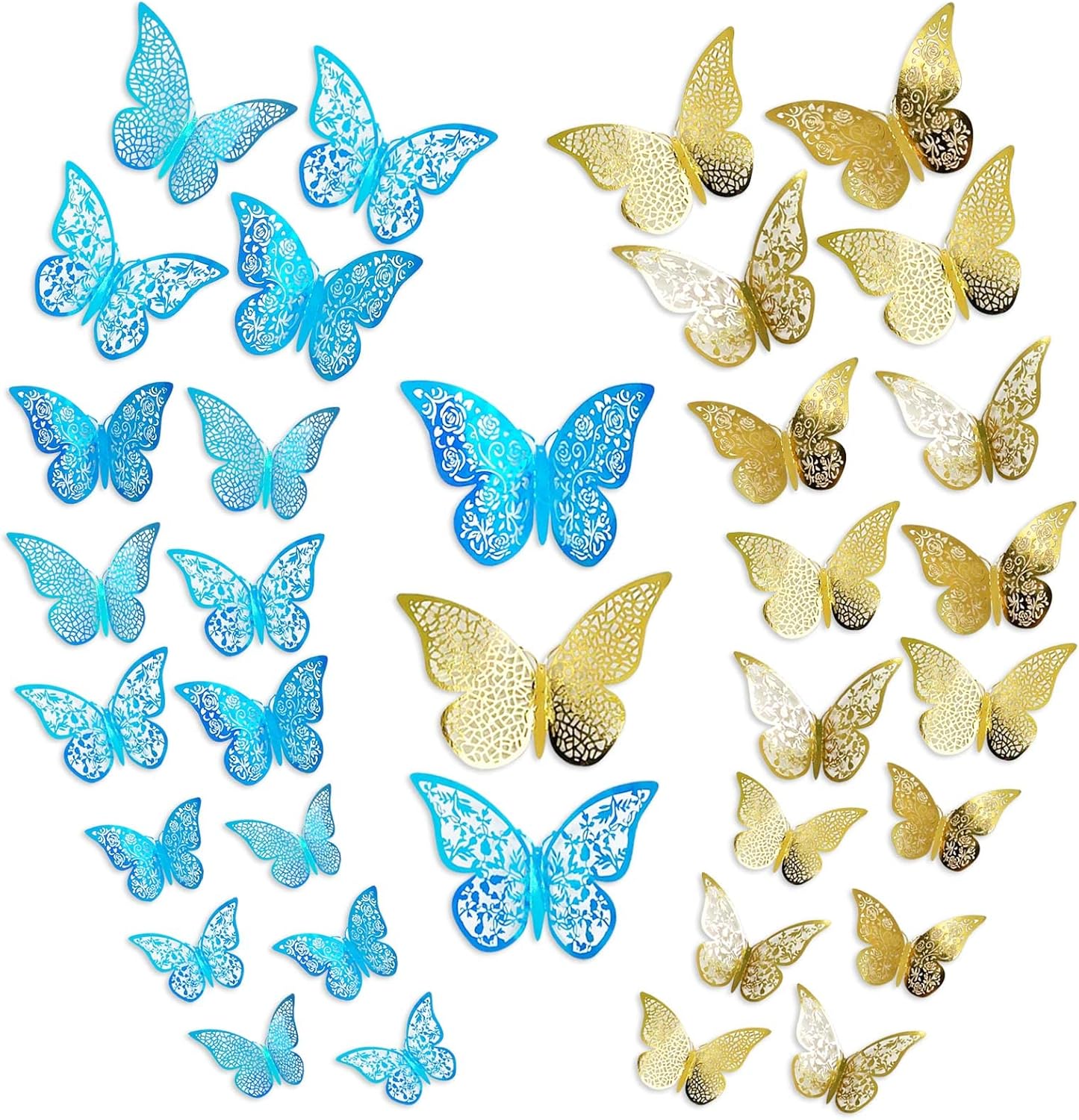 Amazon.com: JANESOTO 72 Pcs 3D Butterfly Wall Decor, Blue & Gold ...