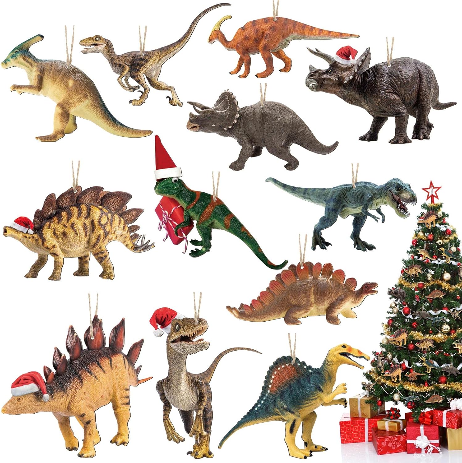 Amazon.com: Amyhill 36 Pcs Christmas Dinosaur Ornament Wood Dinosaur ...