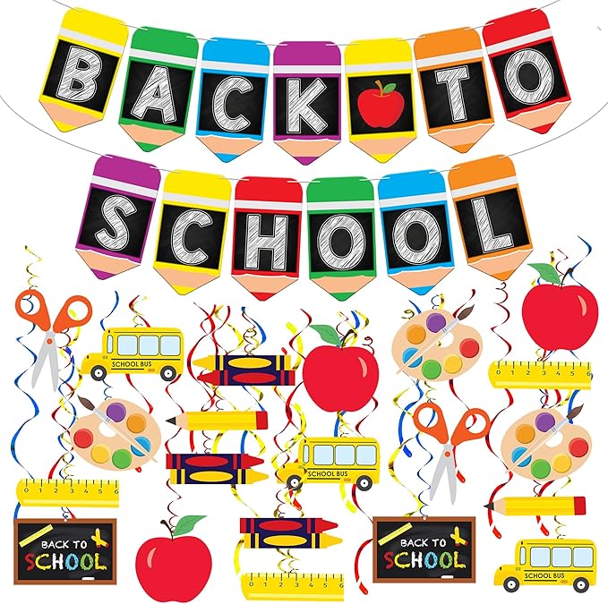 Amazon.com: Large, Swirls and Back to School Banner Set - Pack of 48 ...