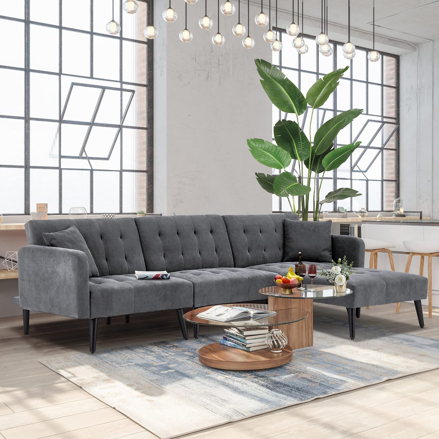 Amazon.com: HOMREST Convertible Sectional Sofa Bed with Ottoman,Modern ...