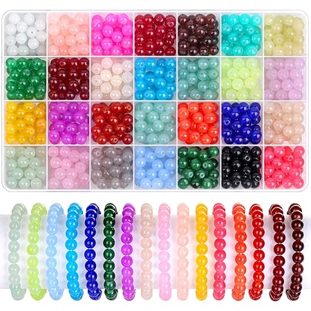 Amazon.com: 720pcs Glass Beads for Jewelry Making 8mm, 24 Colors Bead ...