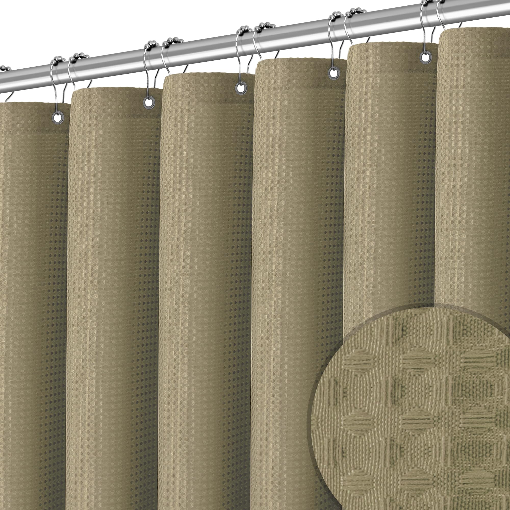 Amazon.com: PANGSINNE Taupe Shower Curtain 256GSM Heavy Duty Waffle ...