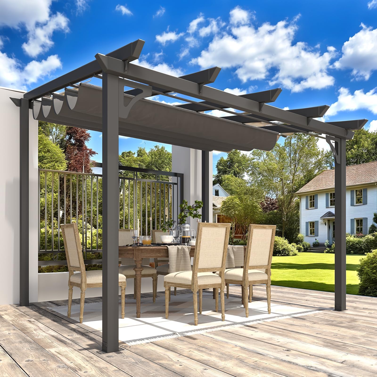 Amazon.com : Lue Bona 8' X 10' Hardtop Gazebo, Lean to Pergola Gazebos ...