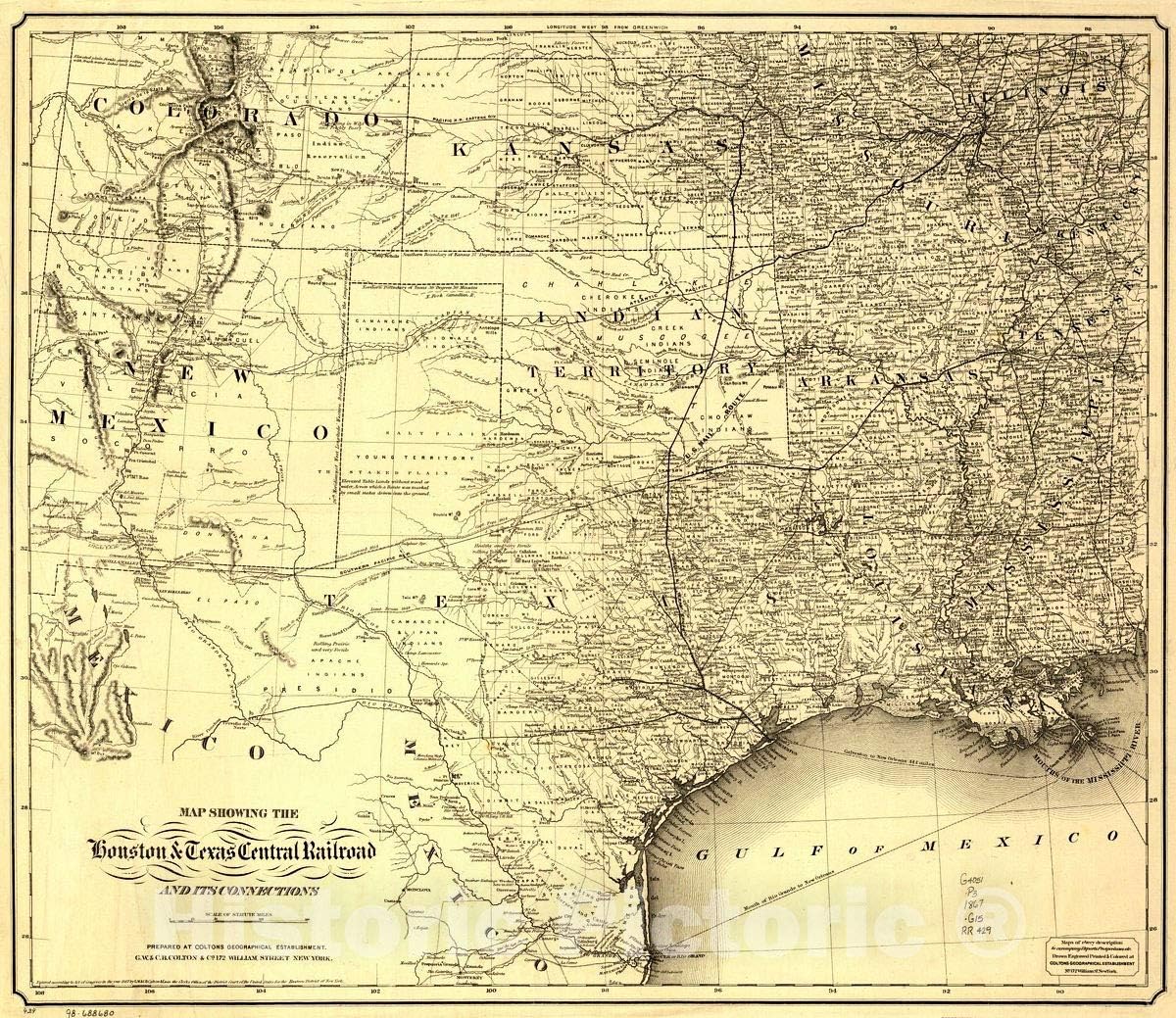 Amazon.com: Historic 1867 Wall Map - Map Showing The Houston & Texas ...