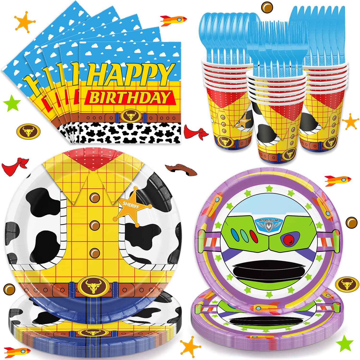 Amazon.com: Joy Gatherer Toy Birthday Story Party Supplies Tableware ...