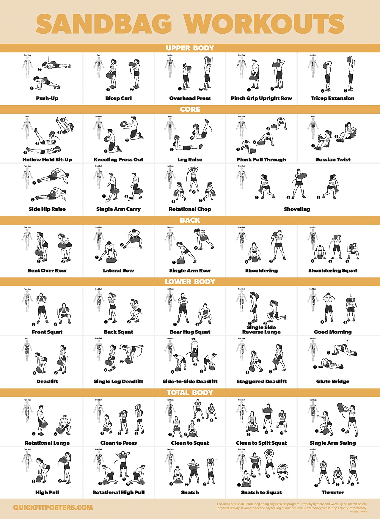 Buy Sandbag Exercise Workout - Laminated - Sand Bag Training Chart ...