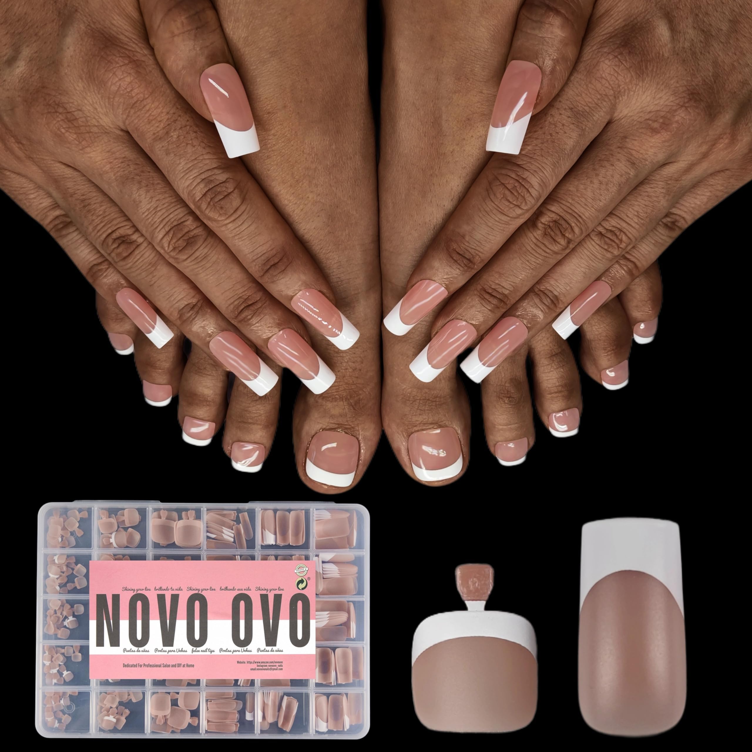 Amazon.com: NOVO OVO French Tip Matching Press on Nail tips set, BROWN ...