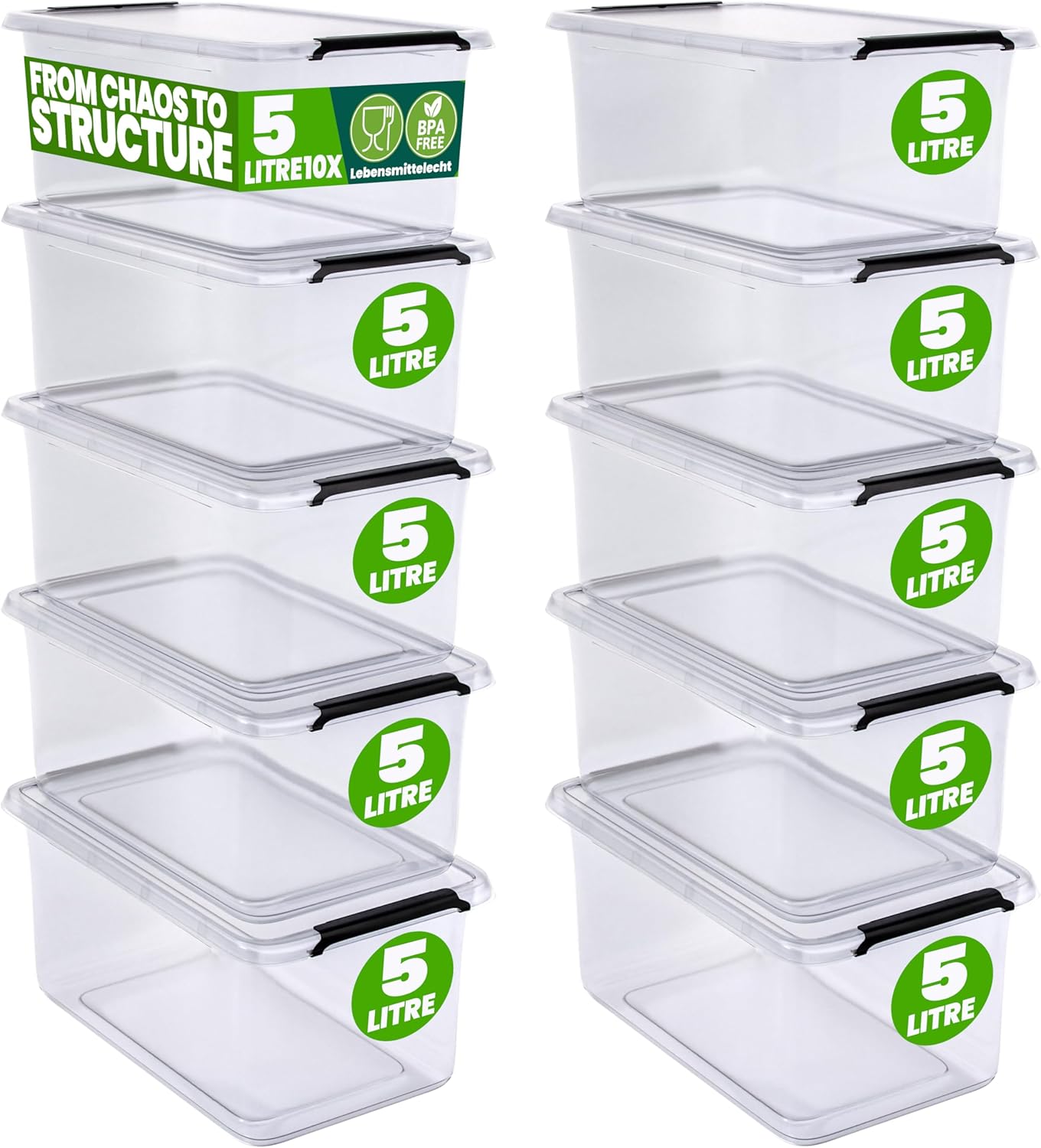 Deuba® 10x 5 Litre Storage Boxes with Lids and Handles | Click Lock ...