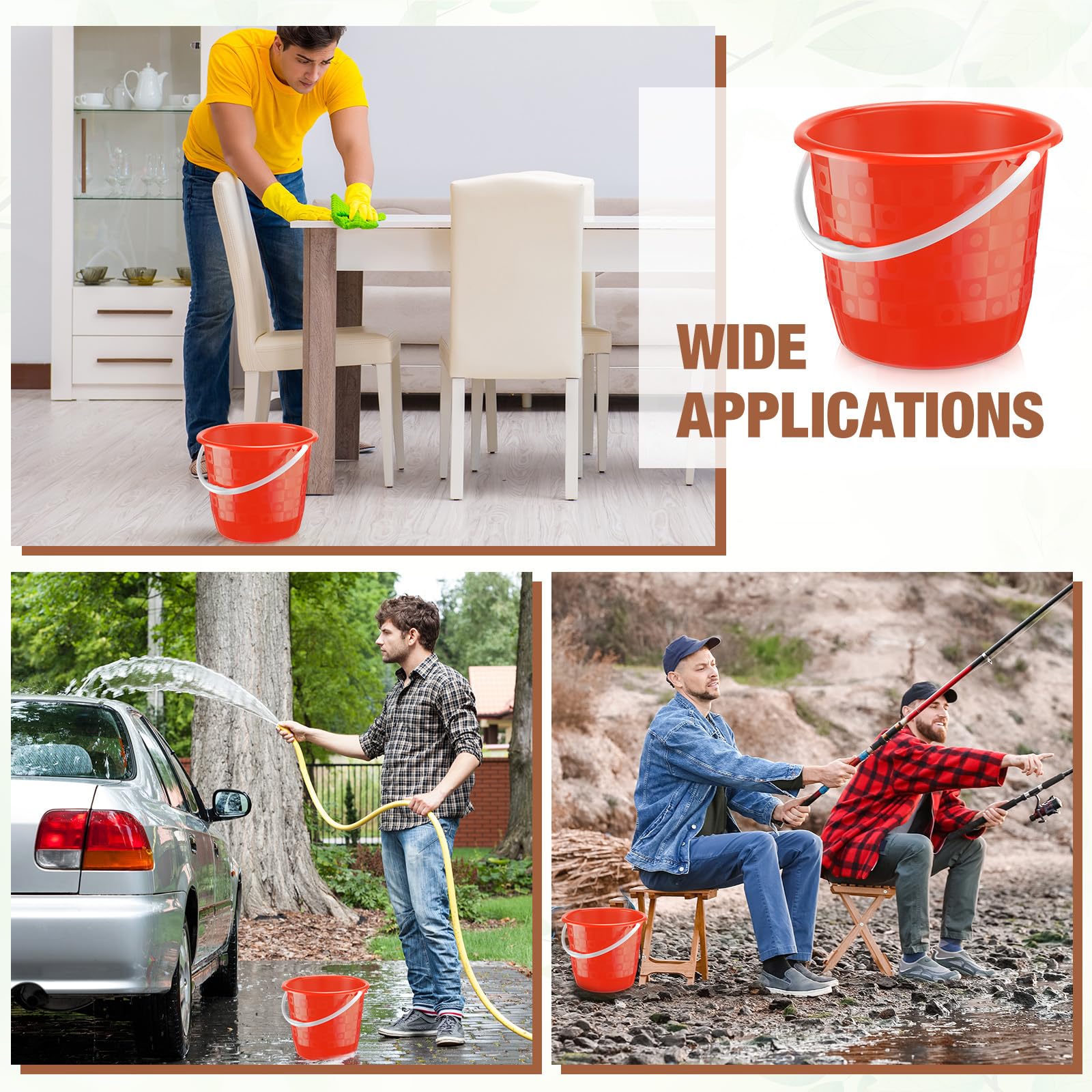 Bokon Plastics Round Buckets 8QT Cleaning Bucket Heavy Duty Sturdy Pail ...