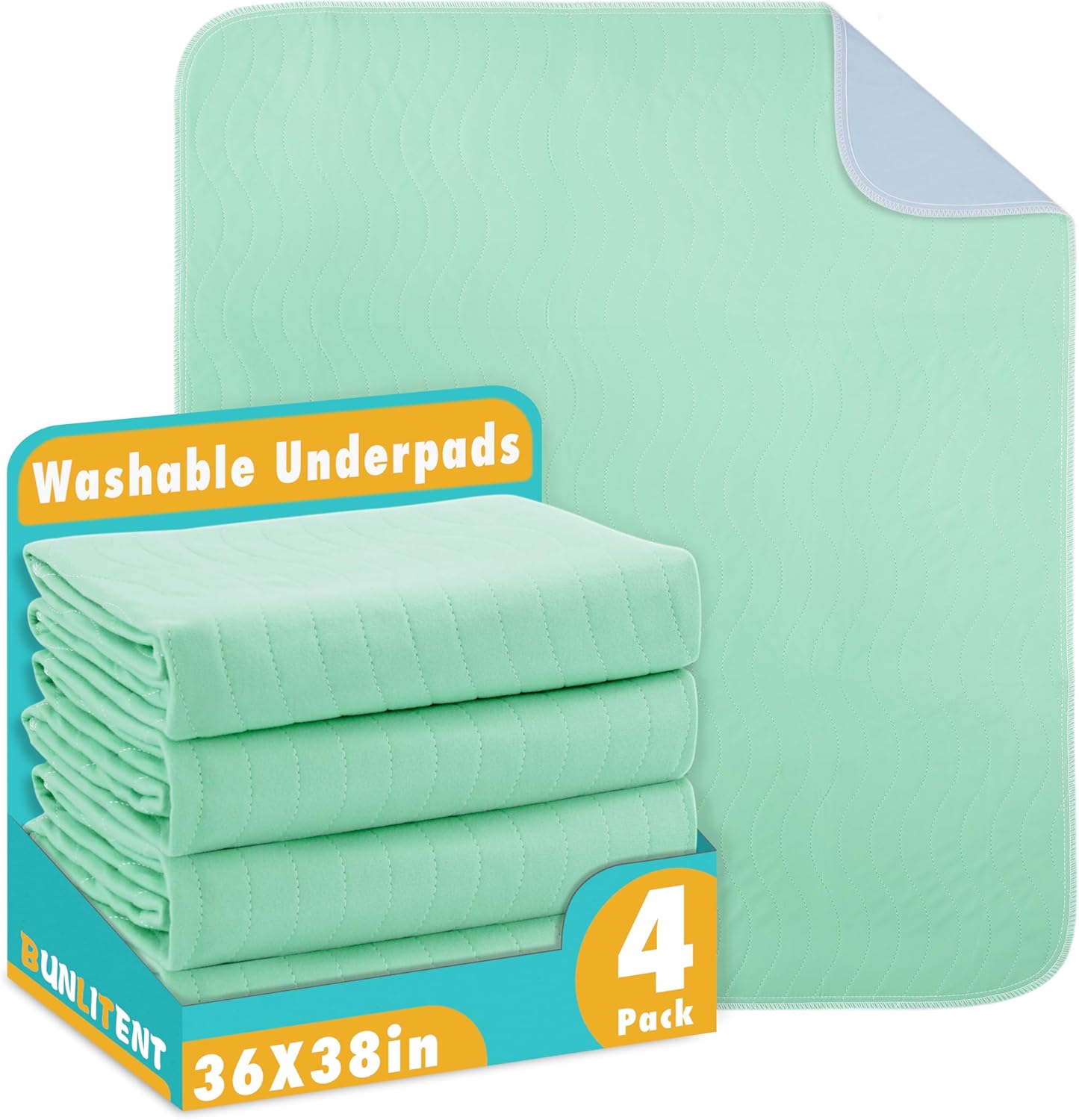Washable Underpads, 36" x 38", 4 Pack - Heavy Absorbency Reusable ...