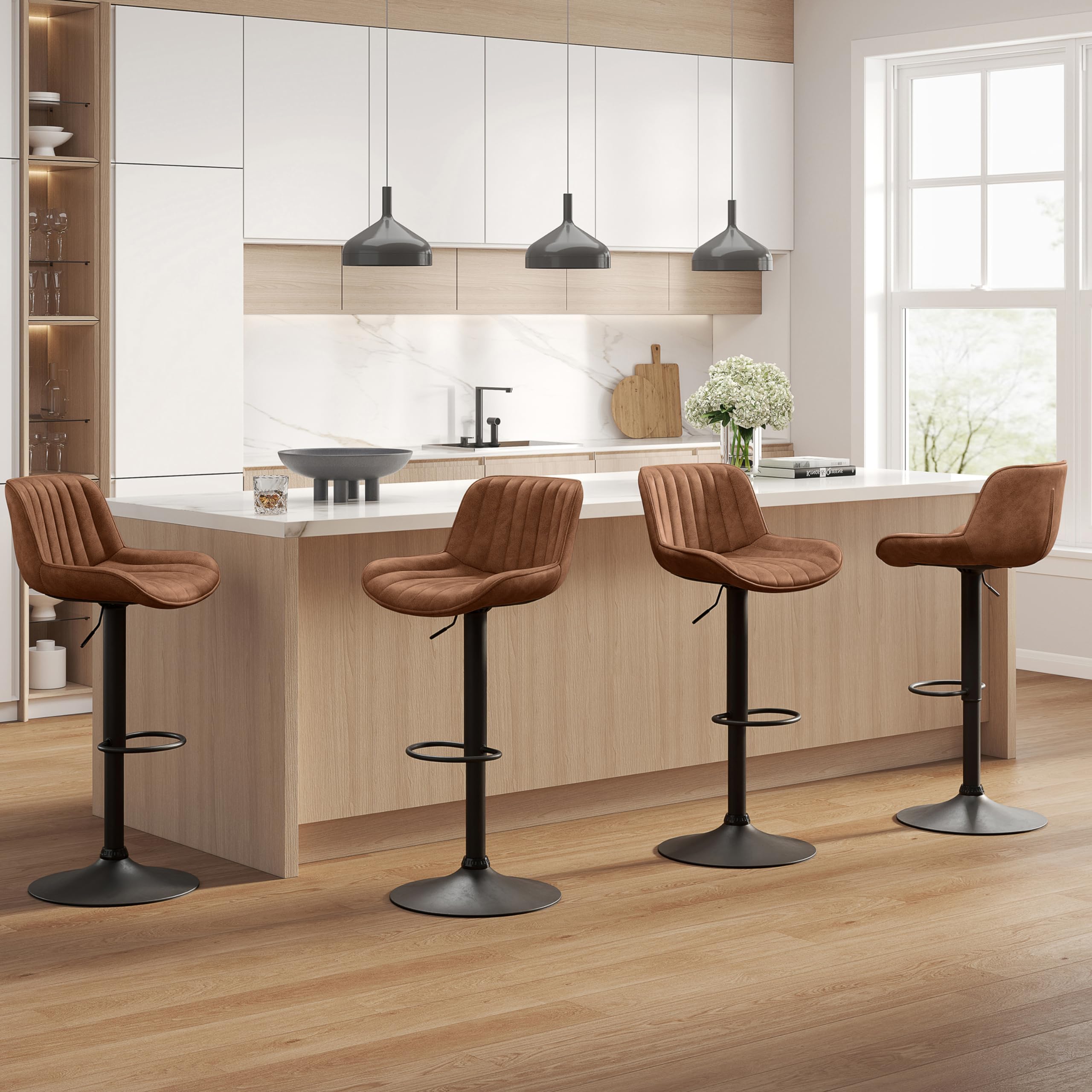 Amazon.com: Fat Ant Bar Stools Set of 4, Adjustable PU Leather Bar Stool,Swivel Counter Height ...