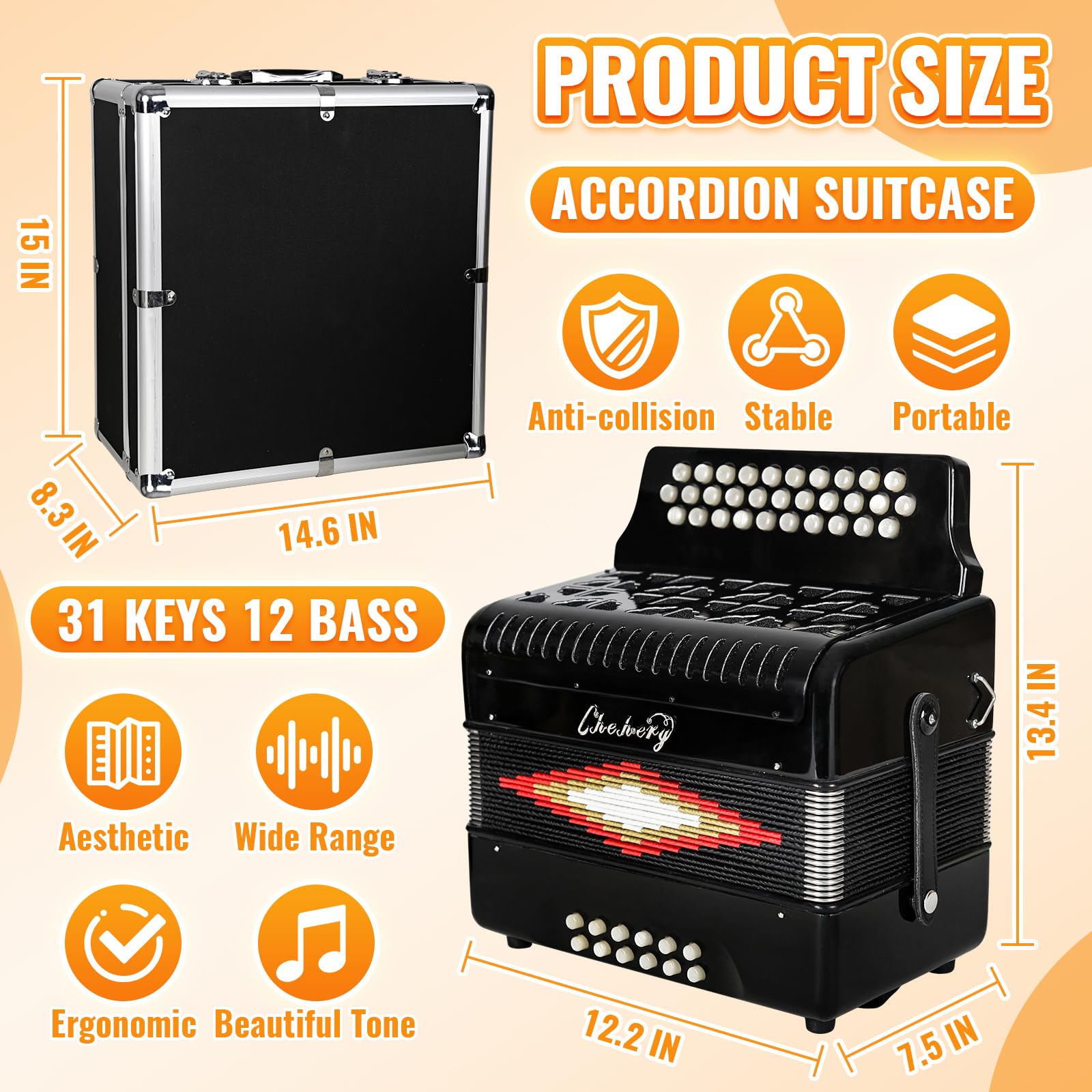 Snapklik.com : Accordion 31 Key 12 Bass Diatonic Push Pull G/C/F Tuning