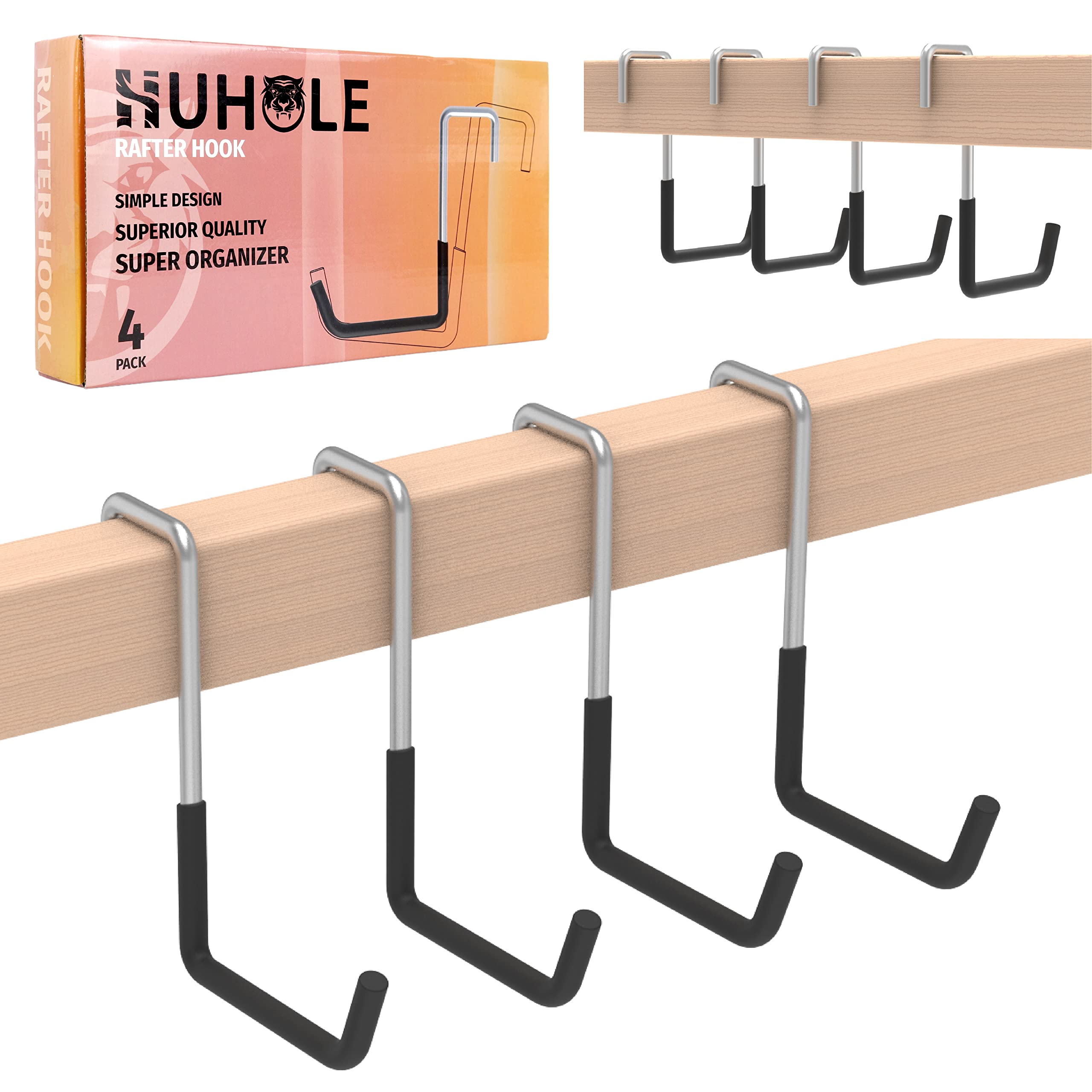 Snapklik.com : HUHOLE 4 Pack Rafter Hooks For Garage Storage Heavy Duty ...