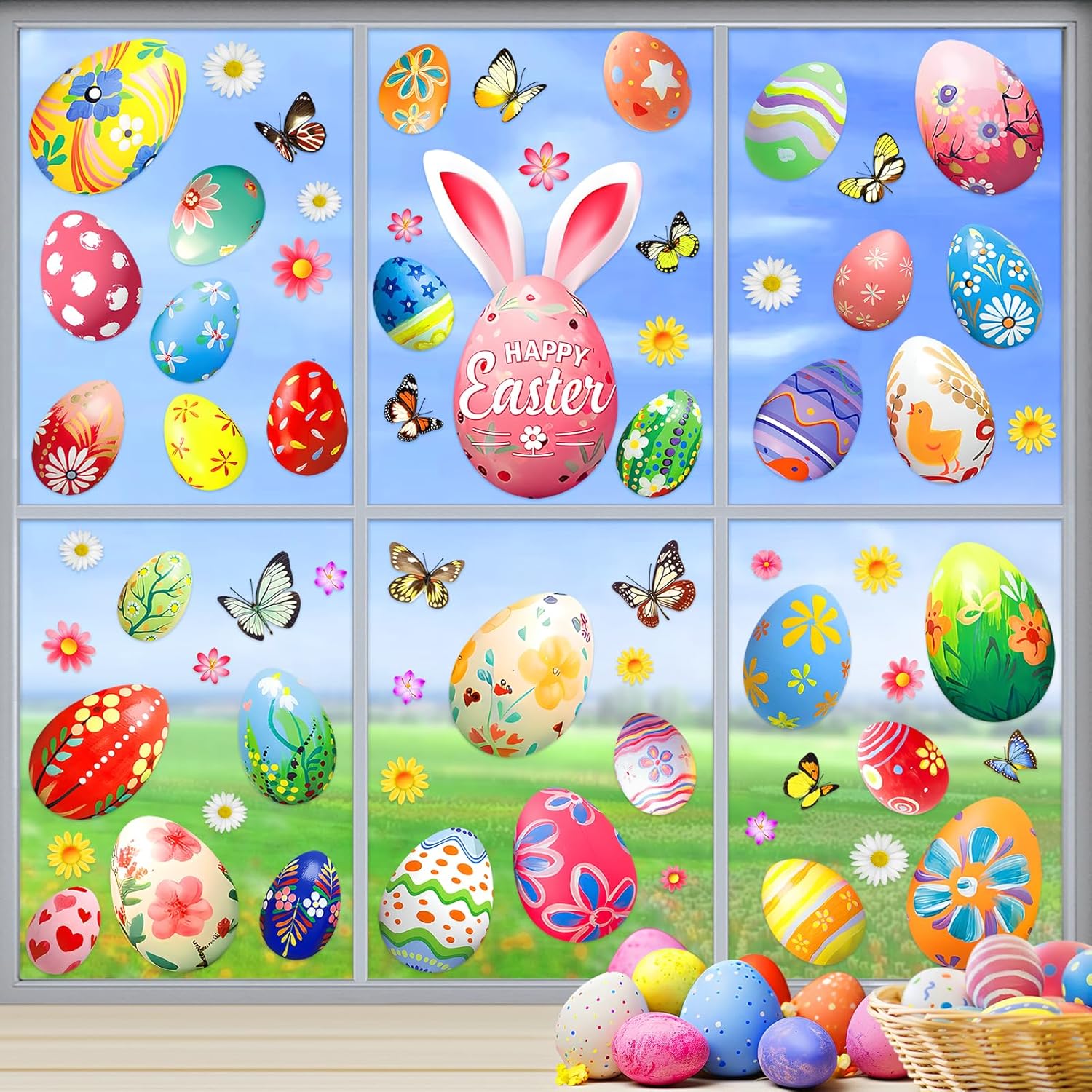 Amazon.com: Easter Egg Window Clings,Easter Window Clings for Glass ...