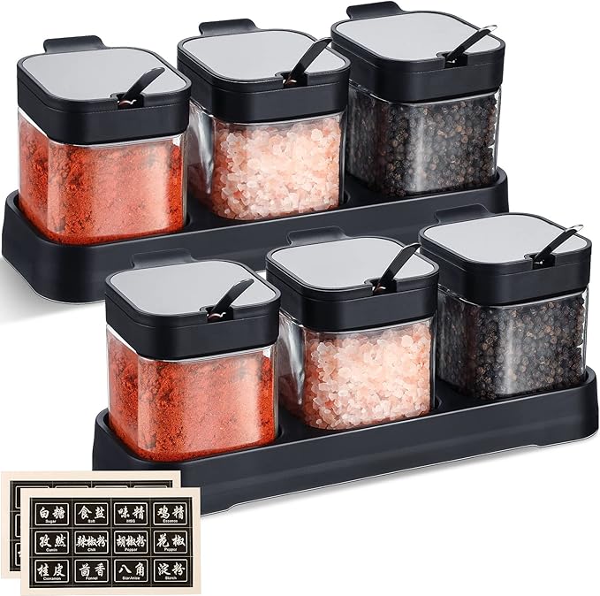 Amazon.com | Norme 2 Set Condiment Jar Spice Container with Stainless ...