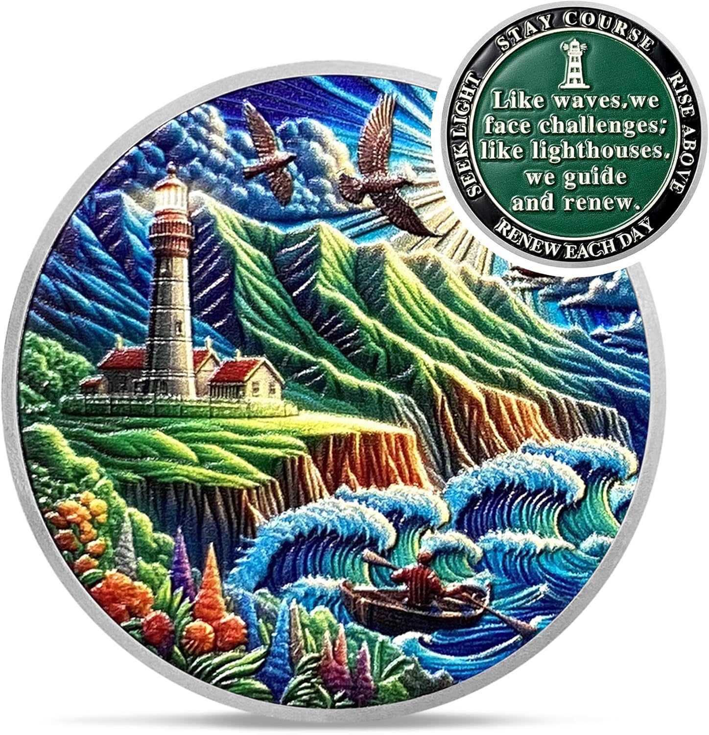 Amazon.com : Lighthouse Wave Sobriety Coin - Recovery Addiction ...