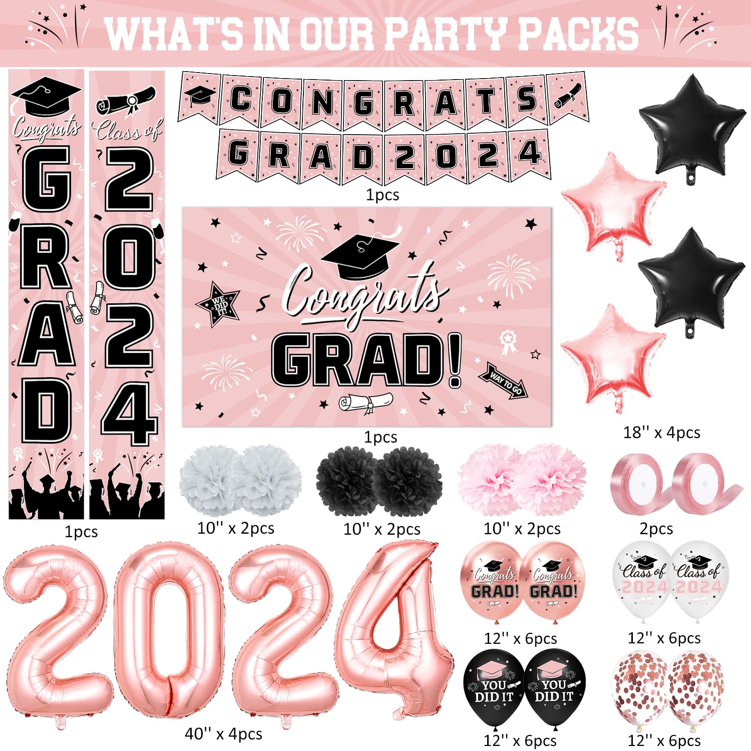 Snapklik.com : Graduation Party Decorations Pink Class Of 2024 ...