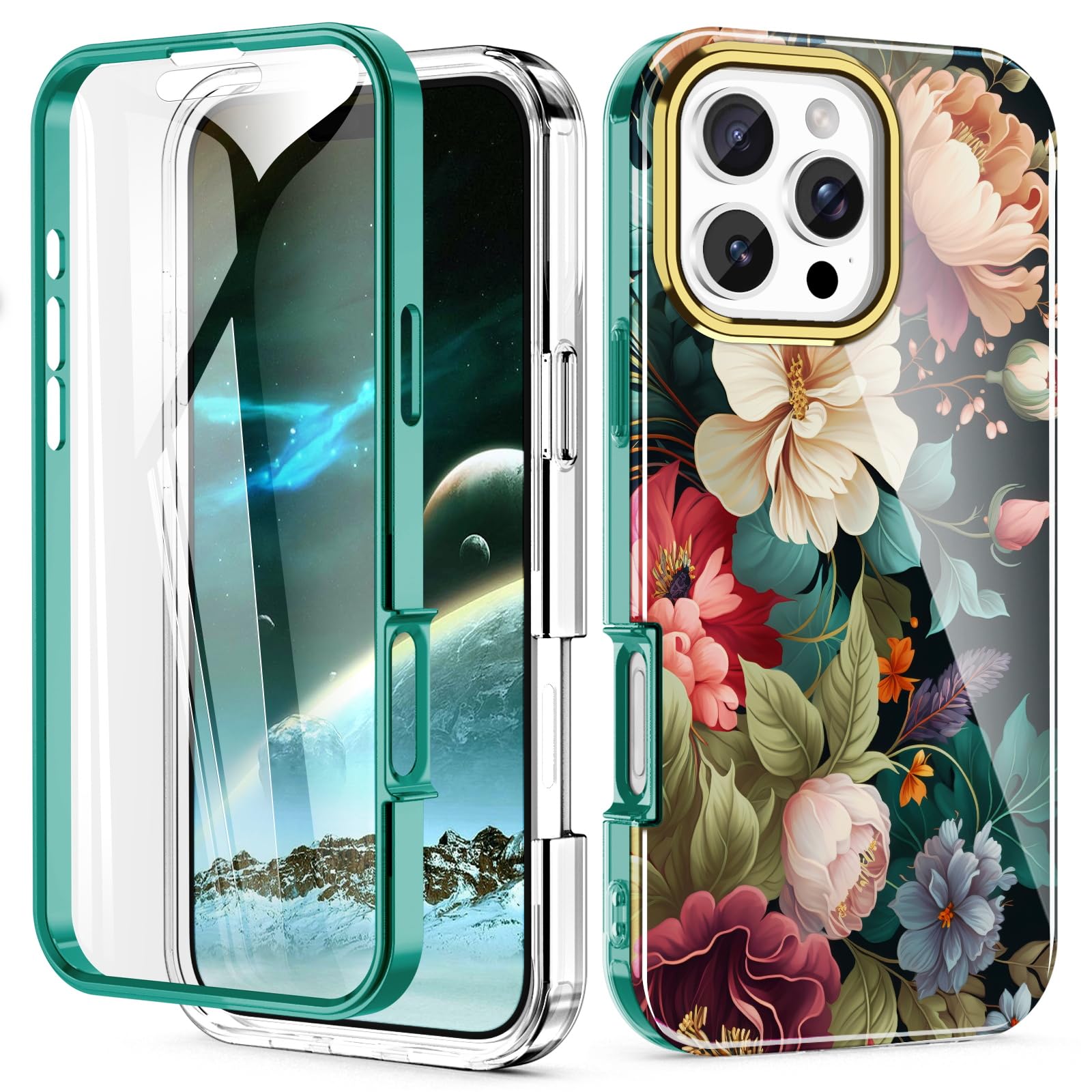 Amazon.com: Turquiase Cute Flower Case for iPhone 16 Pro 6.3 inch Built ...